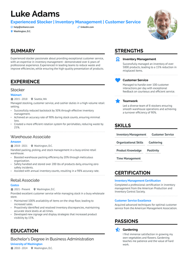 7 Stocker Resume Examples & Guide for 2024