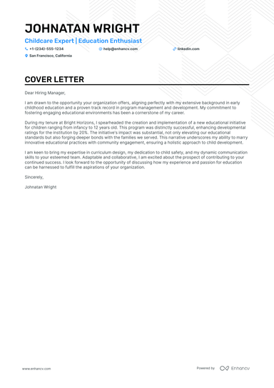 5 Professional Child Care Cover Letter Examples and Template for 2025 ...