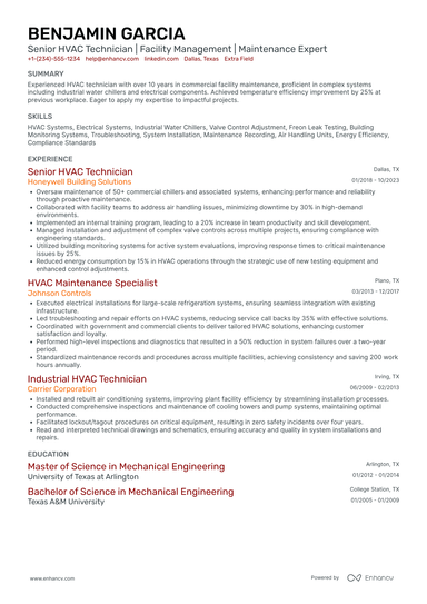 22 HVAC Resume Examples & Guide for 2025