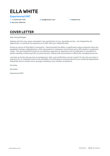 5 Professional EMT Cover Letter Examples and Template for 2025 | Enhancv