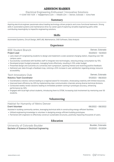 22 Electrical Engineering Resume Examples & Guide for 2025