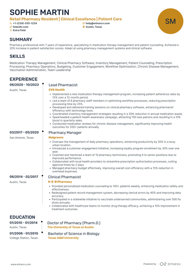 17 Retail Pharmacist Resume Examples & Guide for 2025
