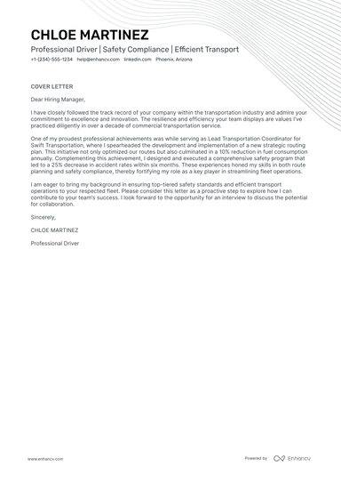 4 Professional Driver Cover Letter Examples and Template for 2025 | Enhancv