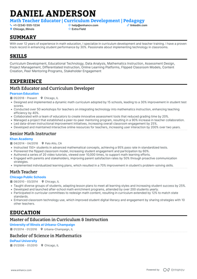 18 Math Teacher Resume Examples & Guide for 2025