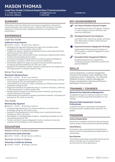 18 Tour Guide Resume Examples & Guide for 2025