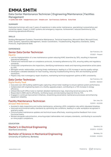 19 Data Center Technician Resume Examples & Guide for 2025