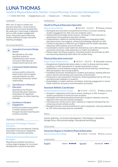 19 Physical Education Teacher Resume Examples, Templates & Guide for 2025