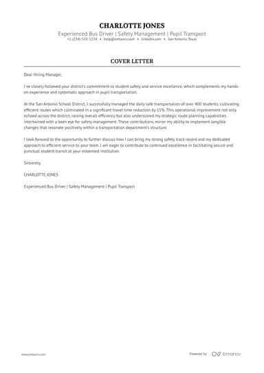 4 Professional Driver Cover Letter Examples and Template for 2024 | Enhancv