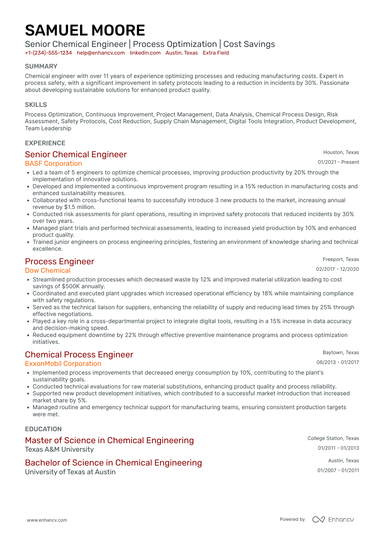 19 Chemical Engineer Resume Examples & Guide for 2025