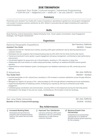 18 Tour Guide Resume Examples & Guide for 2025