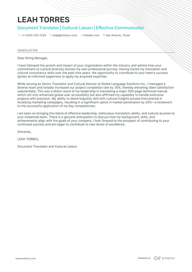 5 Professional Translator Cover Letter Examples and Template for 2025 ...