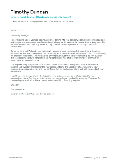 10 Professional Cashier Cover Letter Examples and Template for 2024 ...