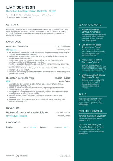 21 Blockchain Developer Resume Examples & Guide for 2025