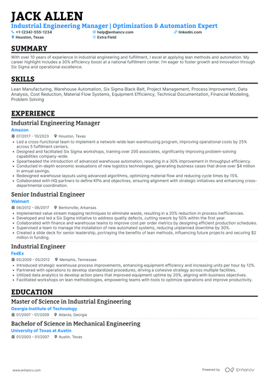 21 Industrial Engineer Resume Examples & Guide for 2025