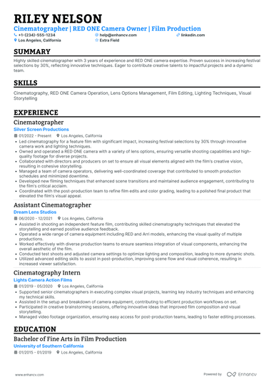 14 Cinematographer Resume Examples & Guide for 2025
