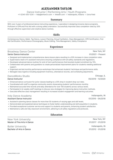 22 Dance Resume Examples & Guide for 2025