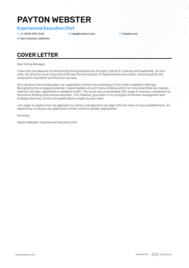 8 Professional Chef Cover Letter Examples and Template for 2024 | Enhancv