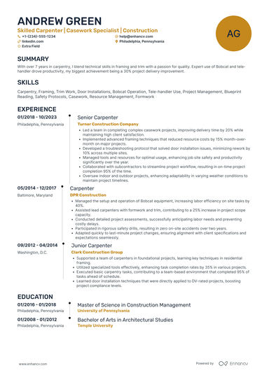 19 Carpenter Resume Examples, Templates & Guide for 2025