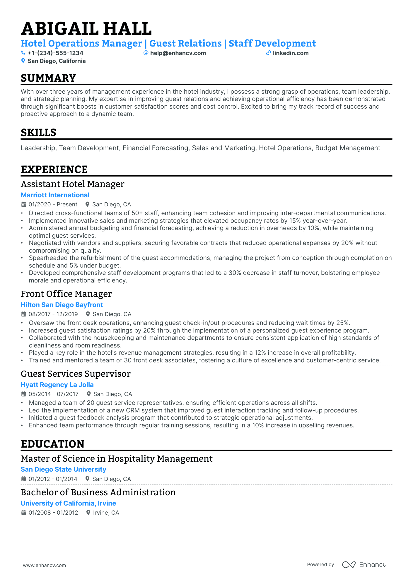 10 Hotel Operations Manager Resume Examples & Guide for 2025