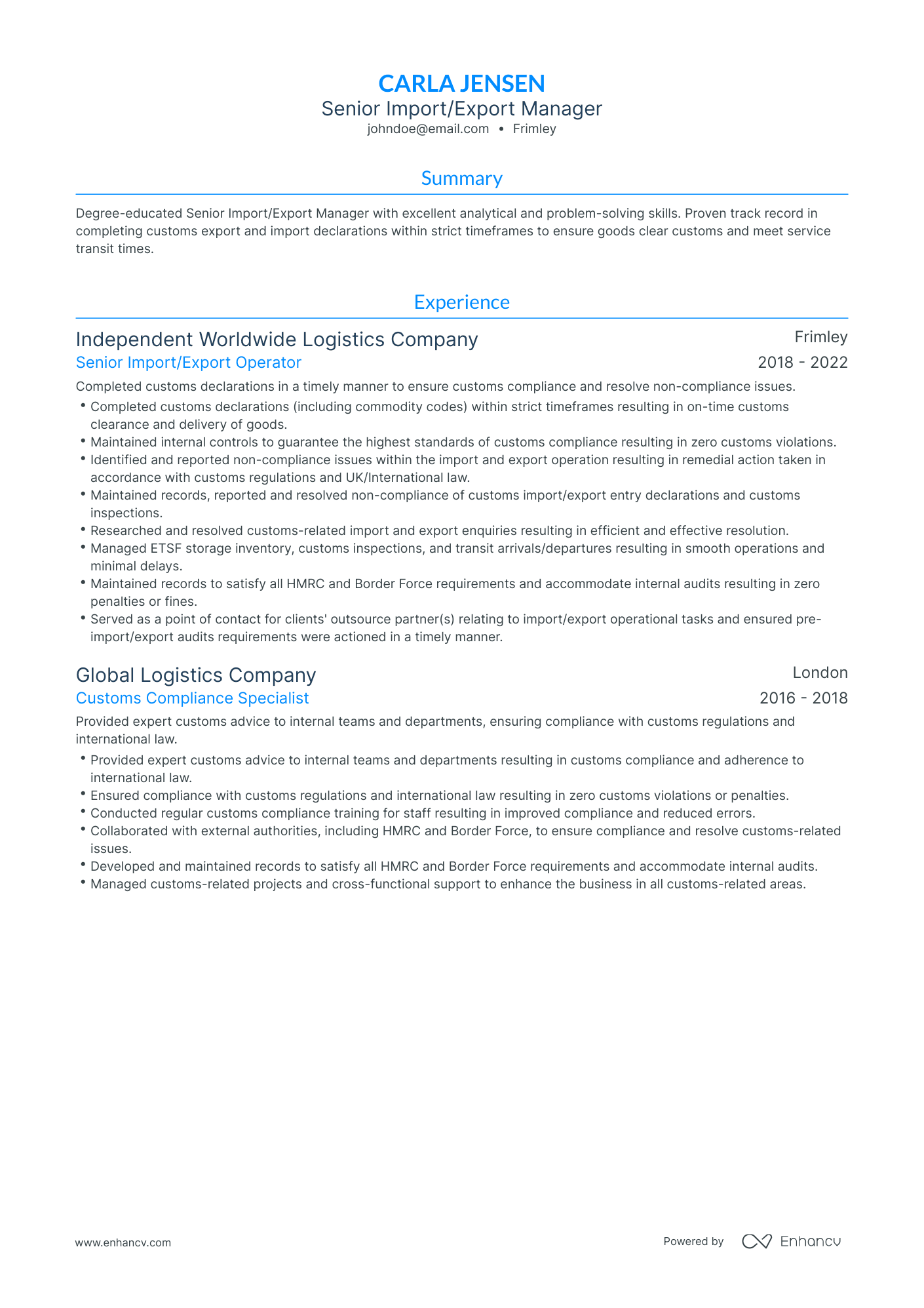 5 Import Export Manager Resume Examples & Guide for 2024