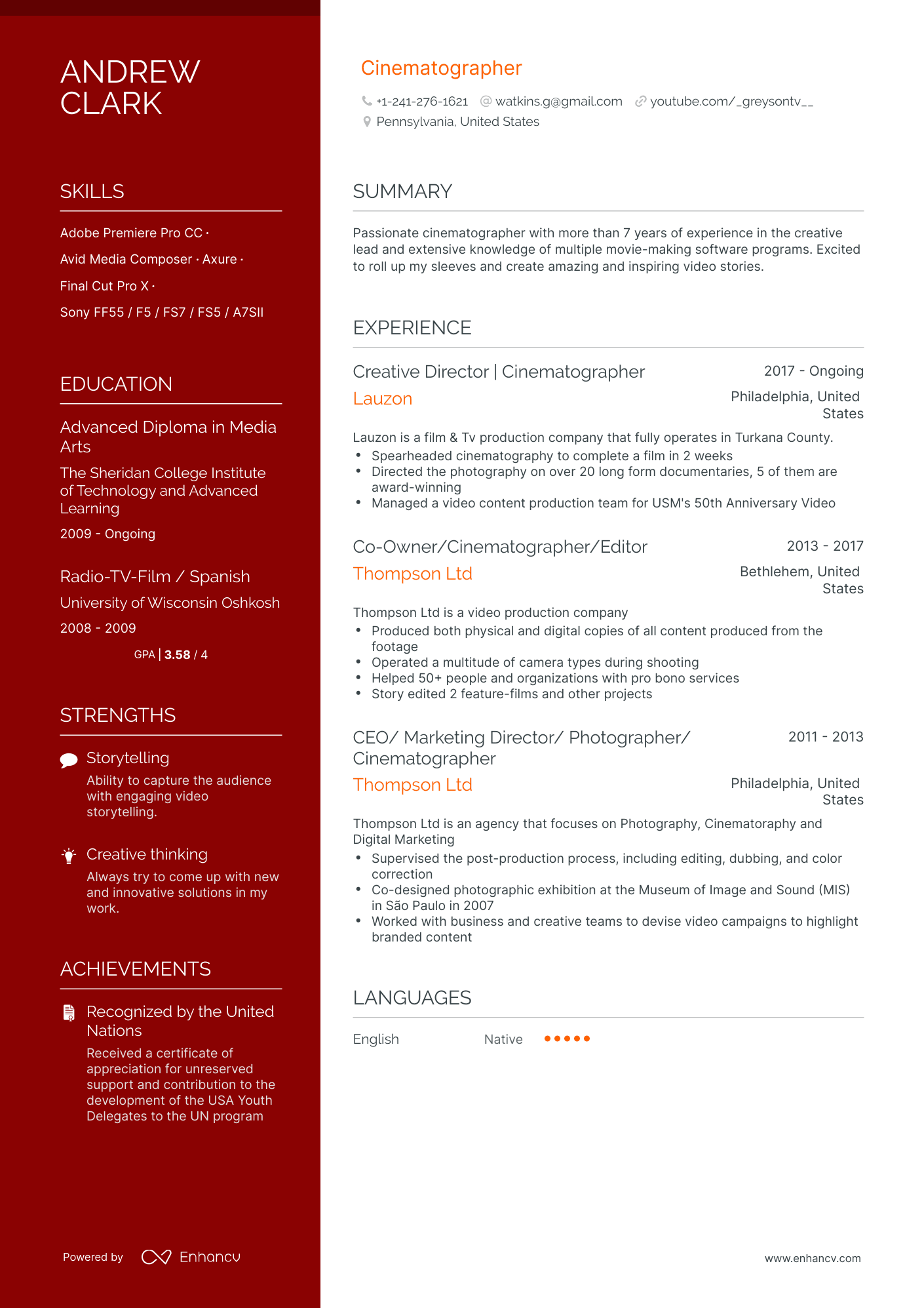 Cinematographer Resume Examples & Guide for 2023 (Layout, Skills ...