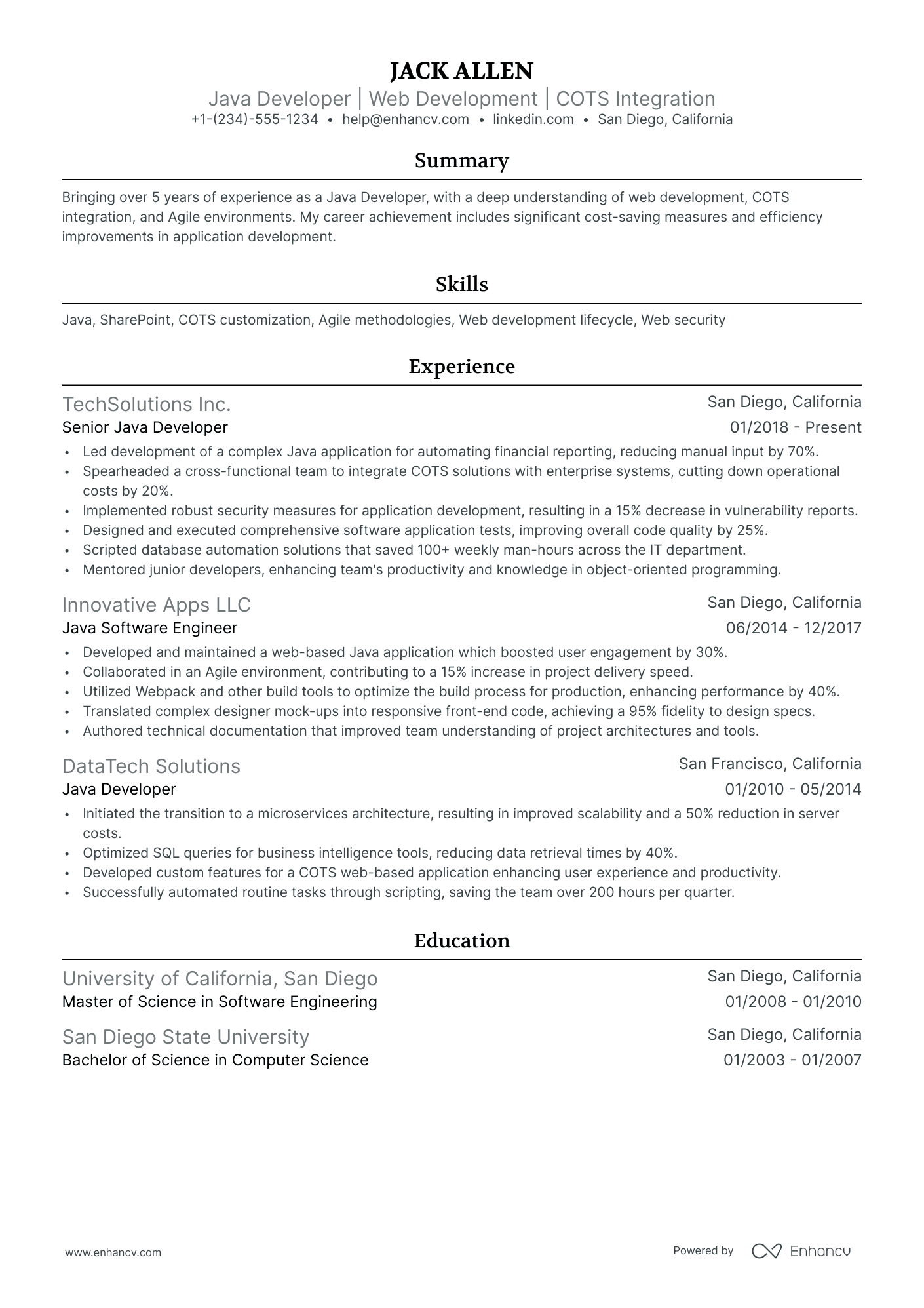 10 Java Web Developer Resume Examples & Guide for 2025