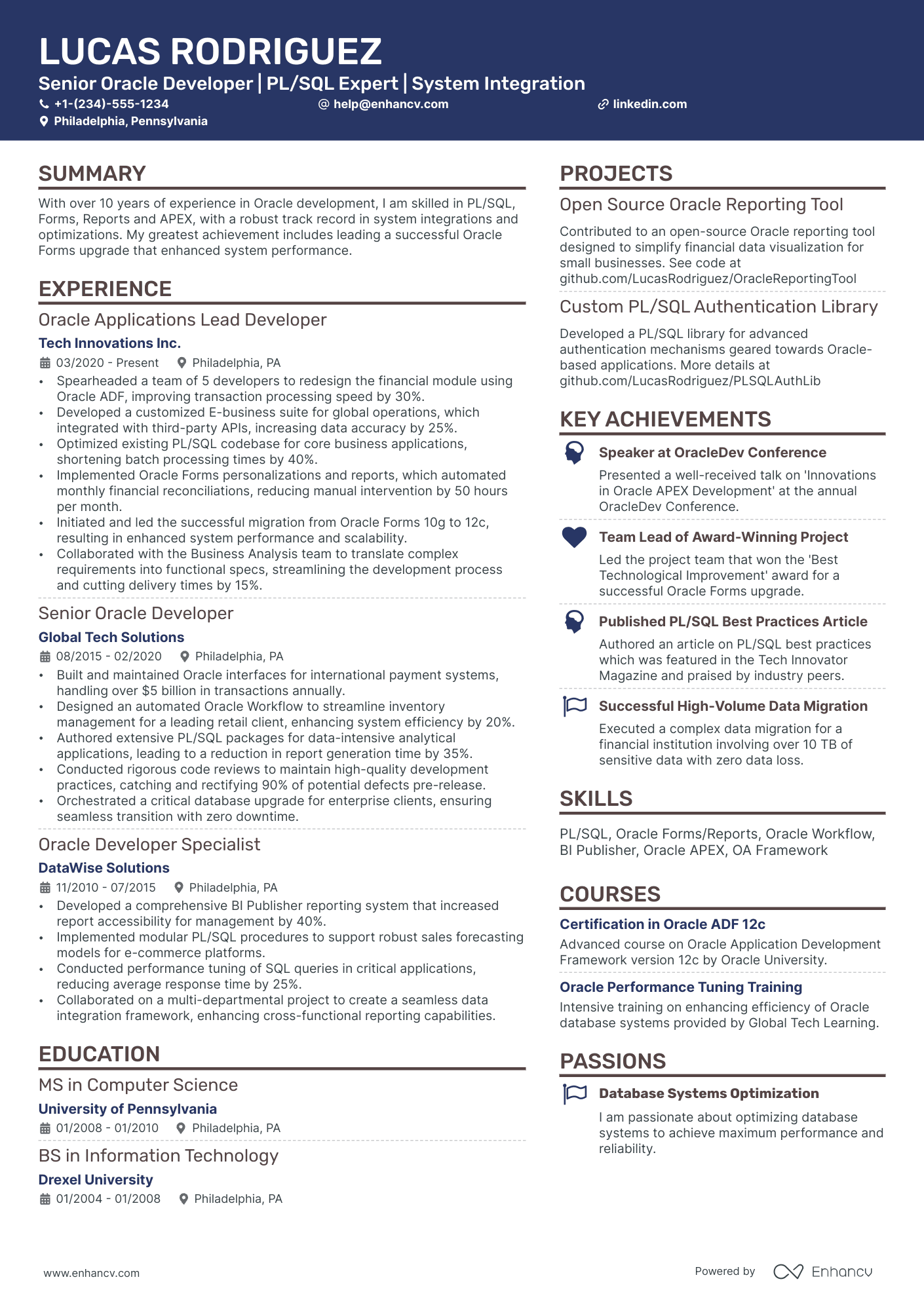 10 Senior Oracle Developer Resume Examples & Guide for 2025