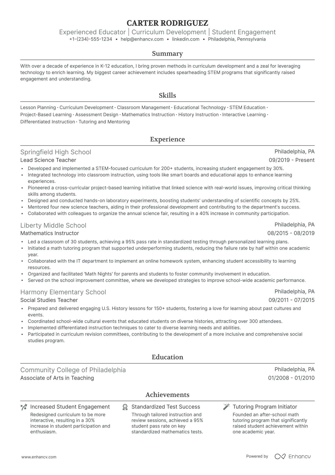 5 Math Teacher Resume Examples & Guide for 2024