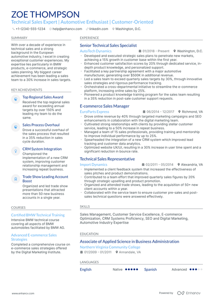 10 Technical Sales Representative Resume Examples & Guide for 2026