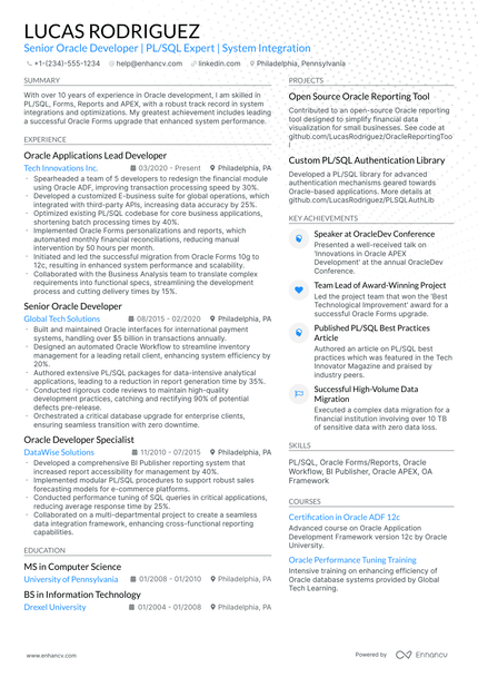 10 Senior Oracle Developer Resume Examples & Guide for 2025