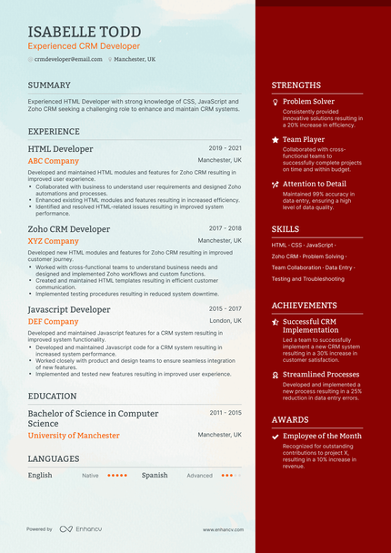 5 CRM Developer Resume Examples & Guide for 2024