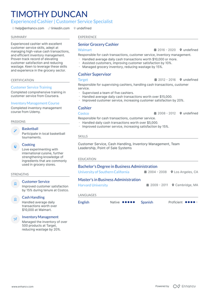 10 Grocery Store Cashier Resume Examples & Guide for 2026