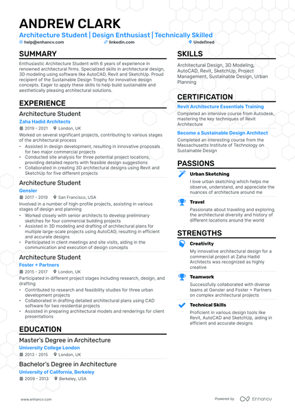 10 Architecture Student Resume Examples & Guide for 2025