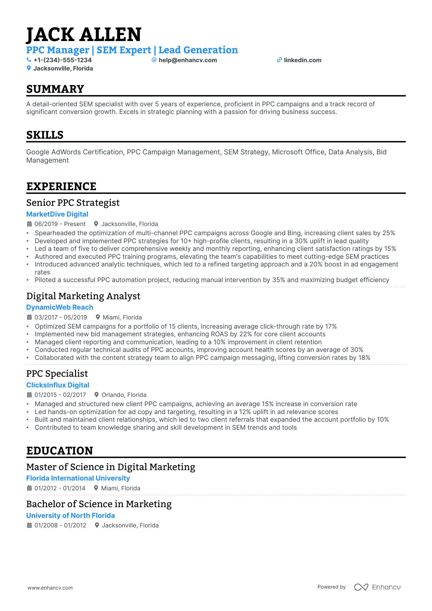 10 PPC Manager Resume Examples & Guide for 2025