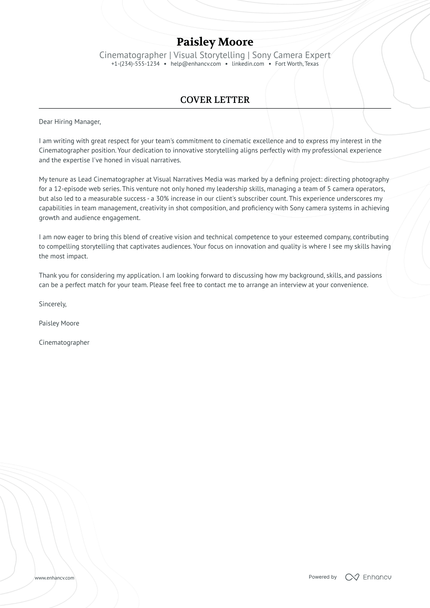 8 Professional Filmmaker Cover Letter Examples and Template for 2024 ...