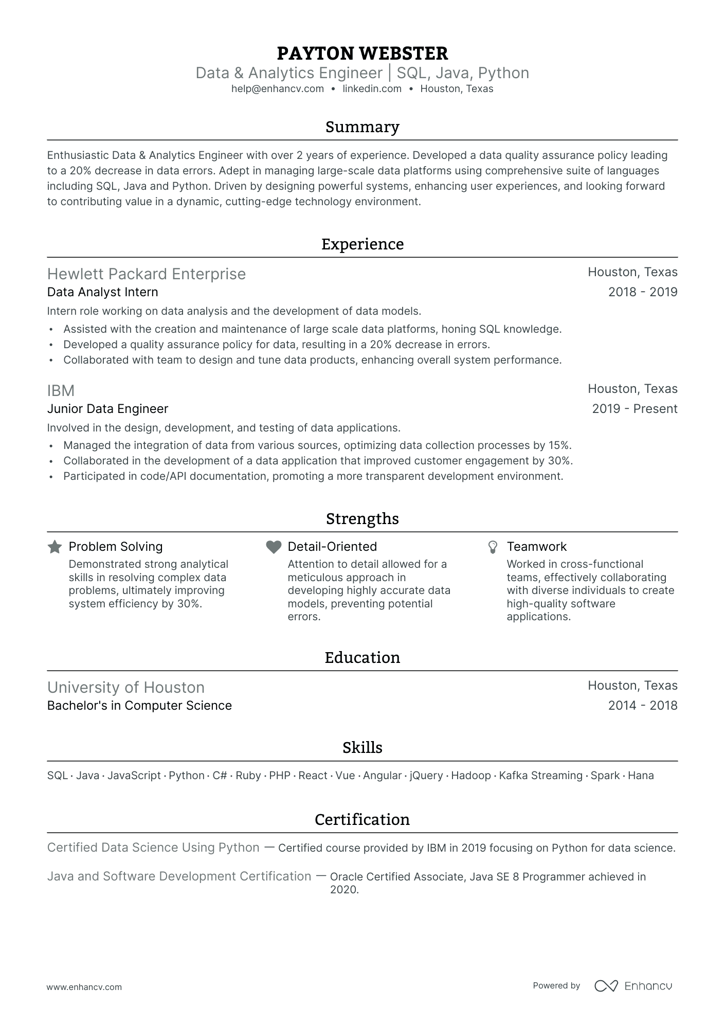 5 Junior Data Engineer Resume Examples & Guide for 2024
