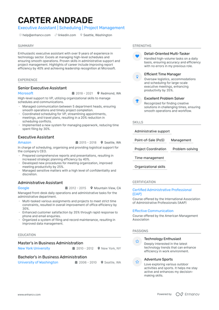 5 Executive Personal Assistant Resume Examples & Guide for 2024
