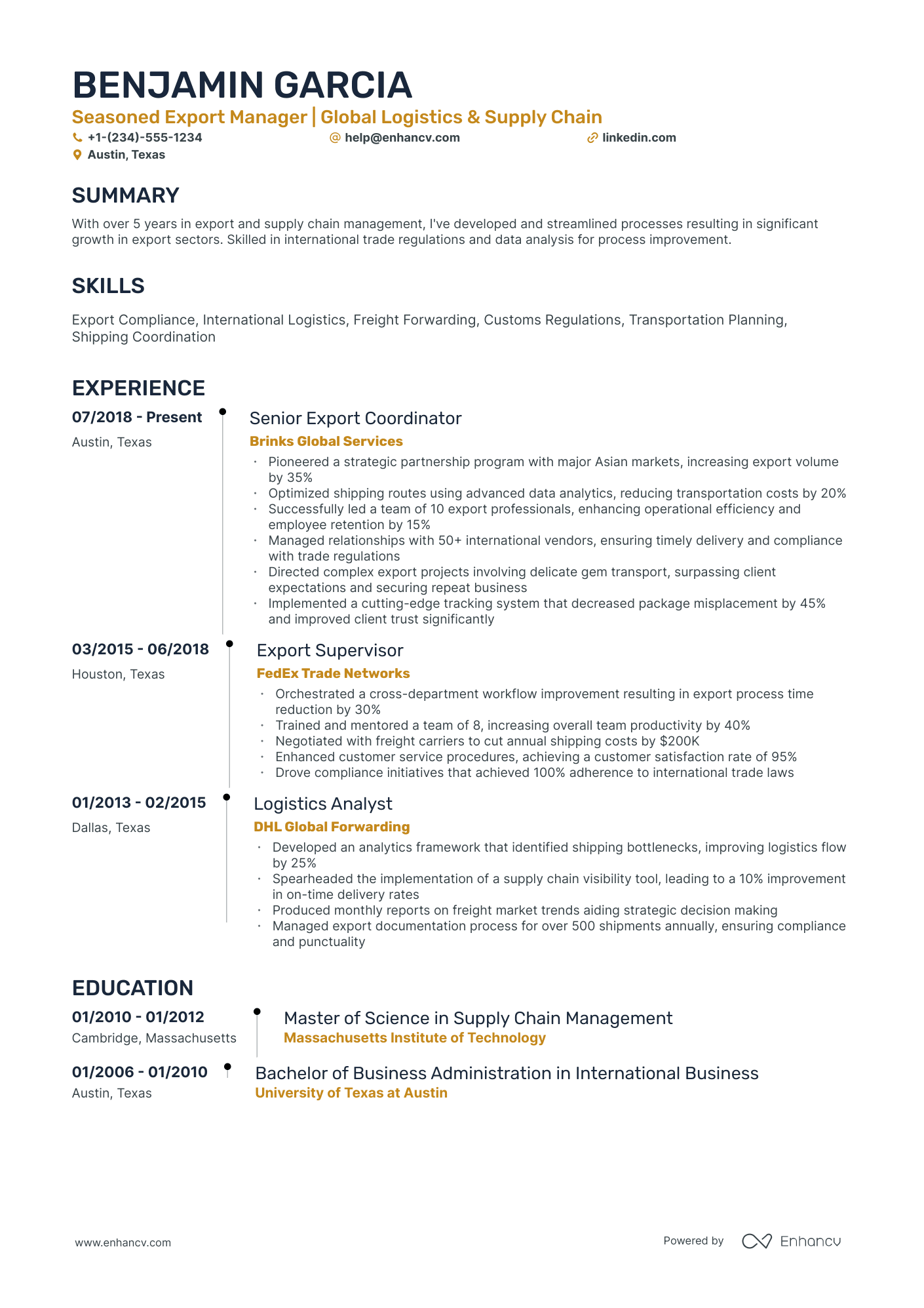 10 Export Manager Resume Examples & Guide for 2026