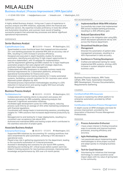 10 RPA Business Analyst Resume Examples & Guide for 2026