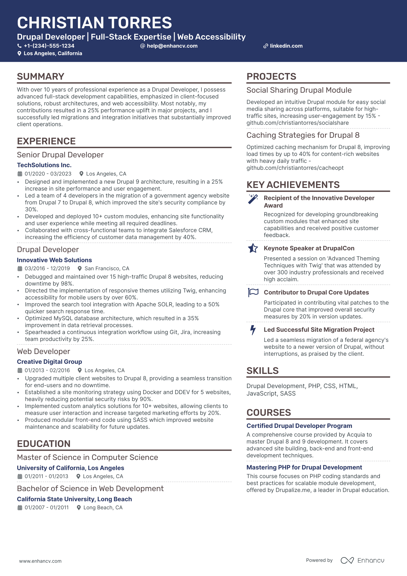 10 Drupal Developer Resume Examples & Guide for 2026