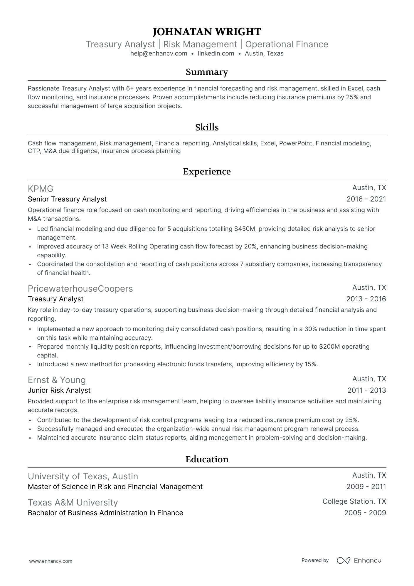 10 Treasury Analyst Resume Examples & Guide for 2026