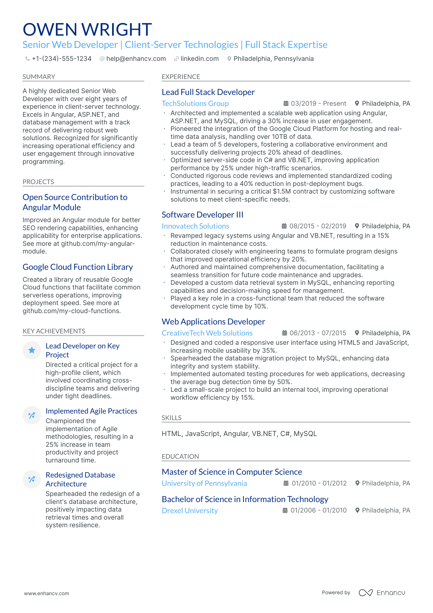 10 Senior Web Developer Resume Examples & Guide for 2025