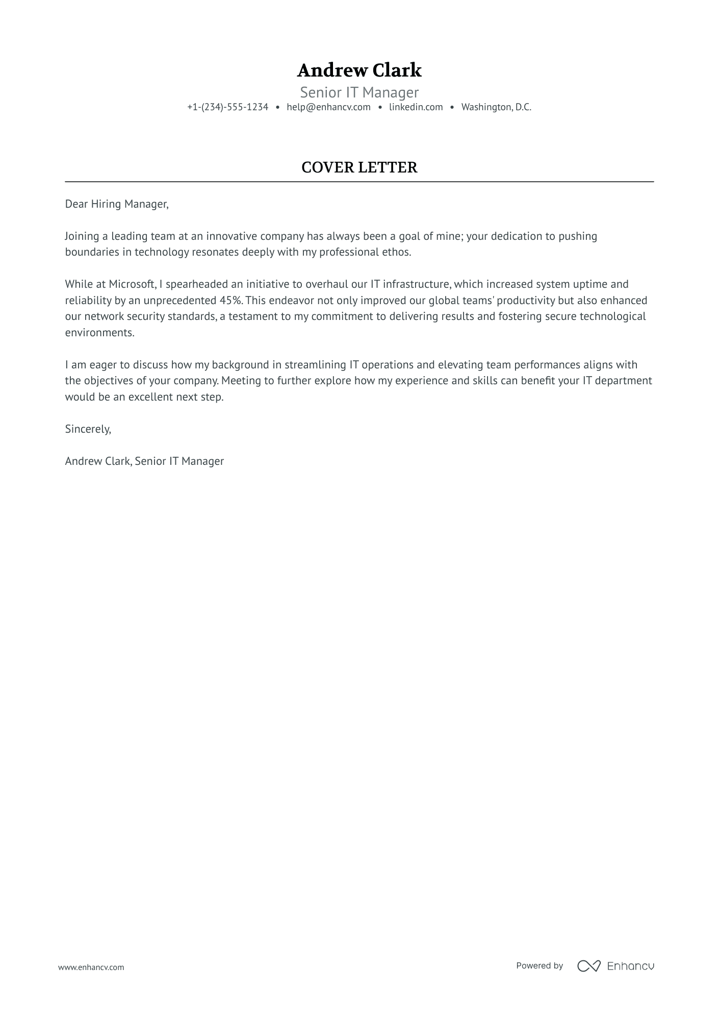 16 Professional IT Manager Cover Letter Examples and Template for 2024 ...