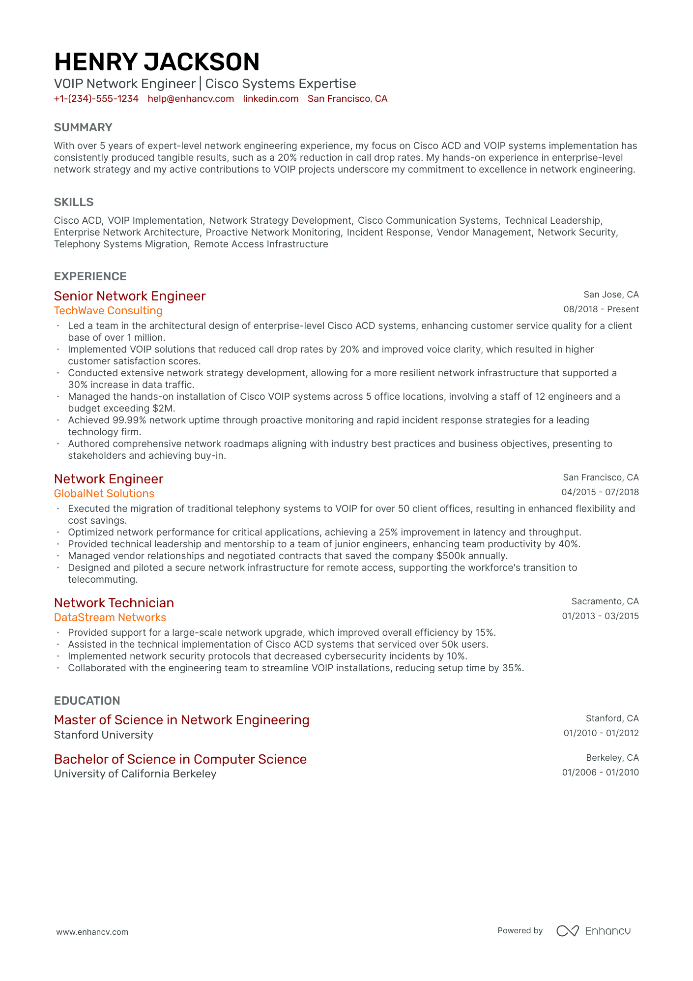 5 Voip Network Engineer Resume Examples & Guide for 2024