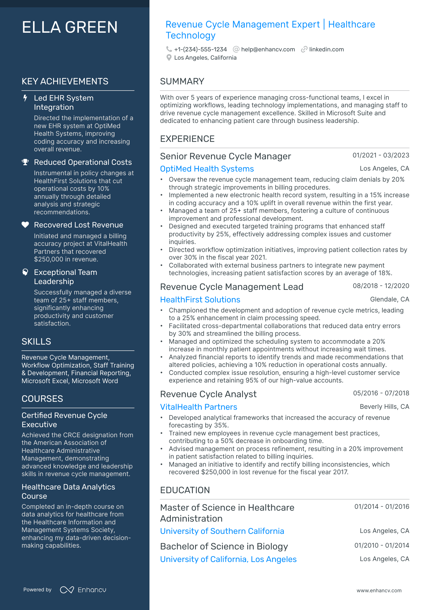 10 Revenue Cycle Manager Resume Examples & Guide for 2026