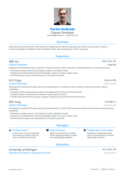 5 Cognos Developer Resume Examples & Guide for 2023