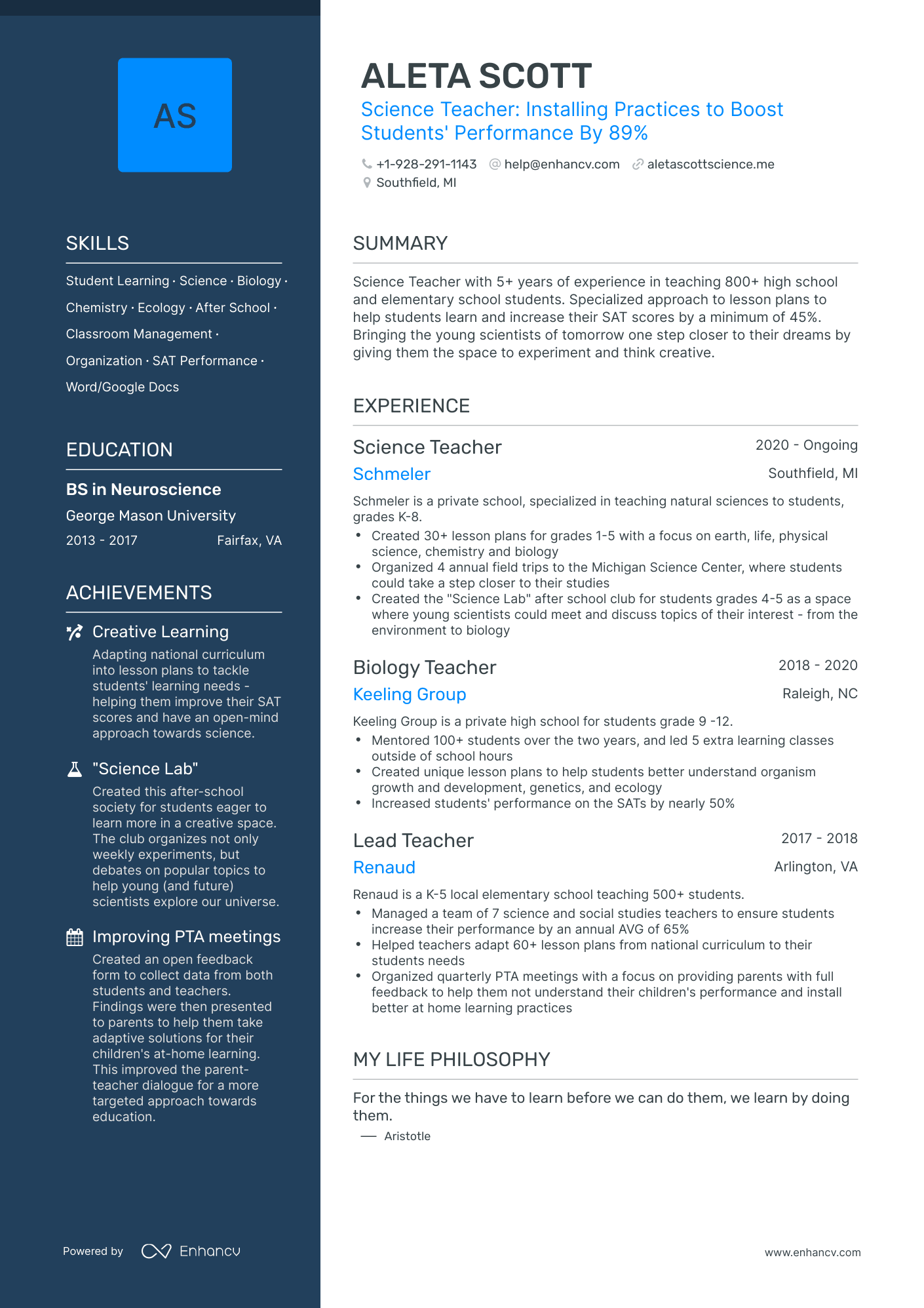 5 Science Teacher Resume Examples & Guide for 2023