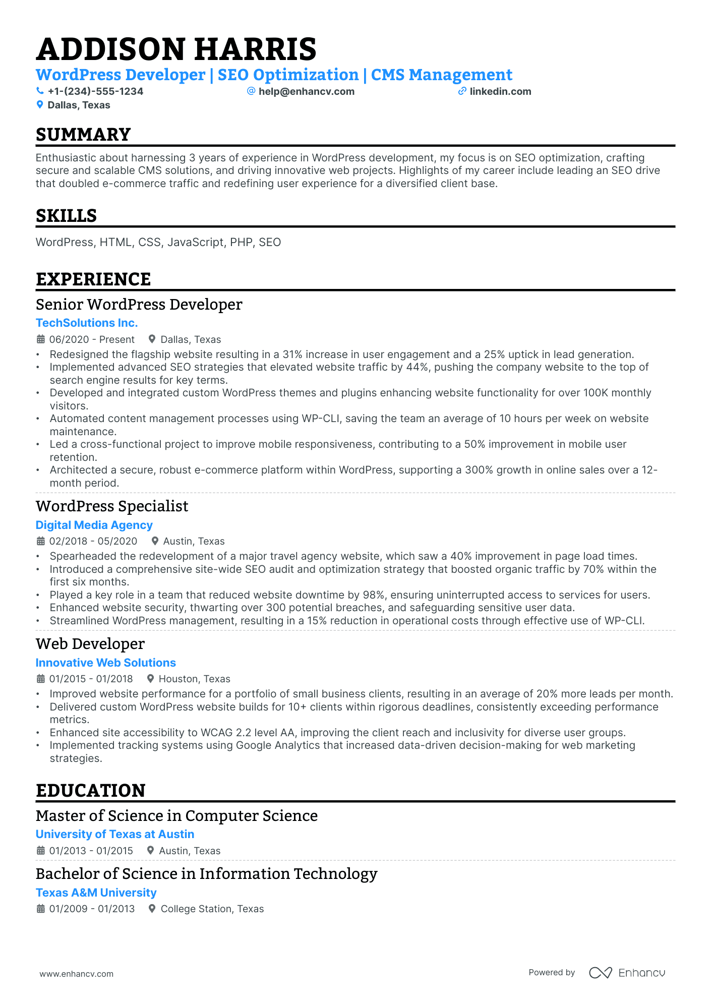 10 Wordpress Developer Resume Examples & Guide for 2026