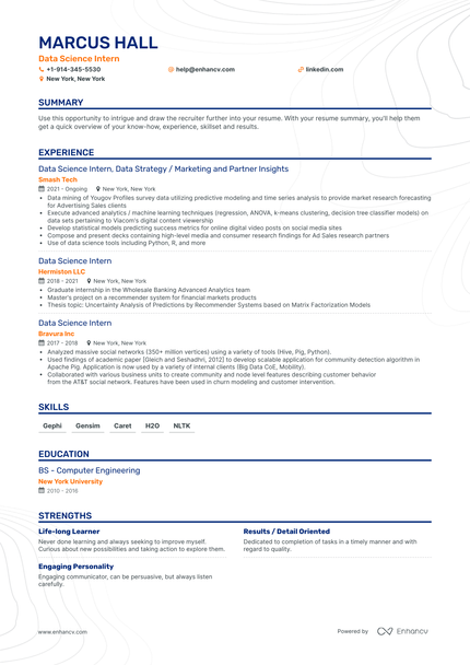 Data Science Intern Resume Examples & Guide for 2023 (Layout, Skills ...