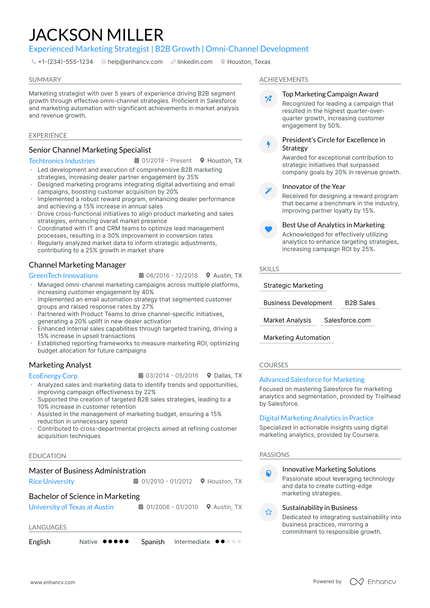 5 Channel Marketing Manager Resume Examples & Guide for 2024